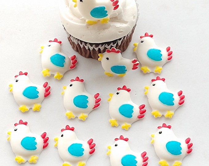 Chickens Edible Cupcake Toppers - Cockerel + Farm Theme Cake ...
