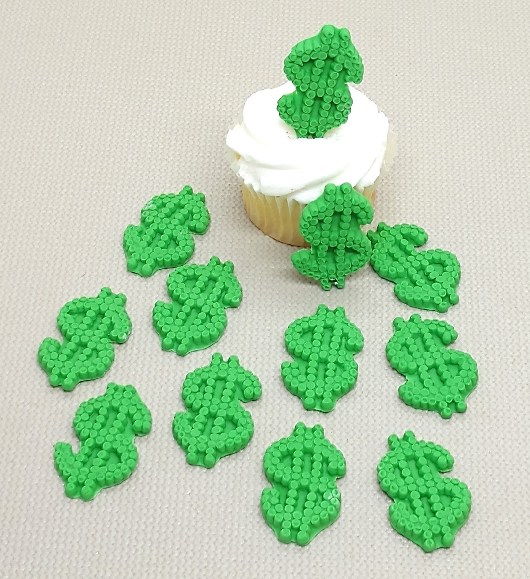 Edible Fondant Dollar Sign Cupcake Toppers, 12 Green Money Cake ...