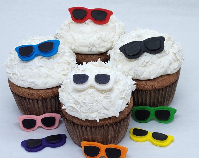 Sunglasses Fondant Cupcake Toppers 12 Cake Decorations Party Birthday ...