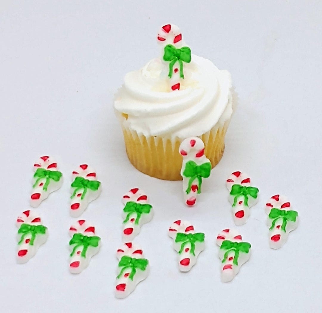 Candy Cane Fondant Cupcake Toppers, Christmas Cake Decorations (12) - Etsy
