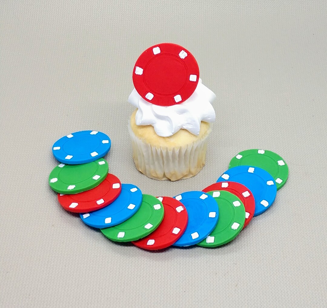 Poker Chips Edible Fondant Cupcake Toppers 12 Cake Decorations Party ...