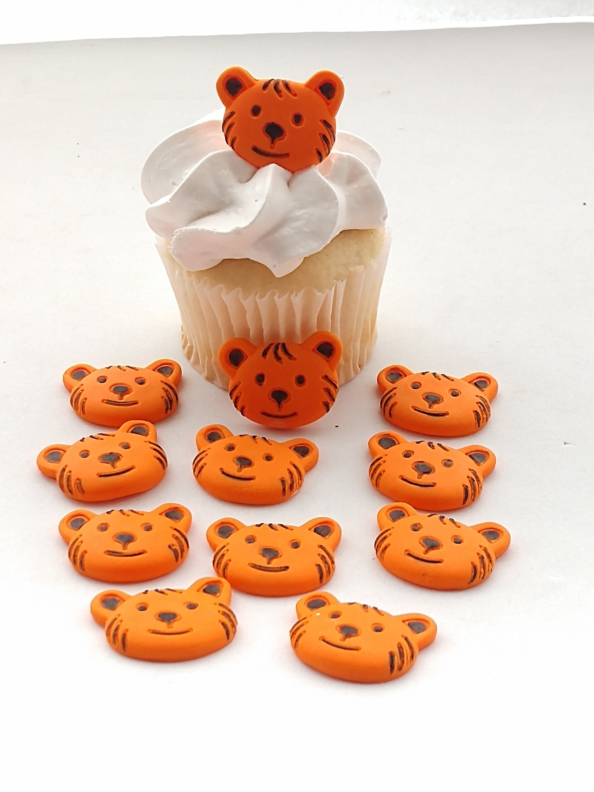 Fondant Tiger Cupcake Toppers, Safari Jungle Zoo Party Decorations (12 ...
