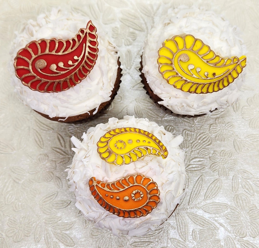 Paisley Scroll Fondant Edible Cupcake Toppers 12 Cake Decorations Party ...