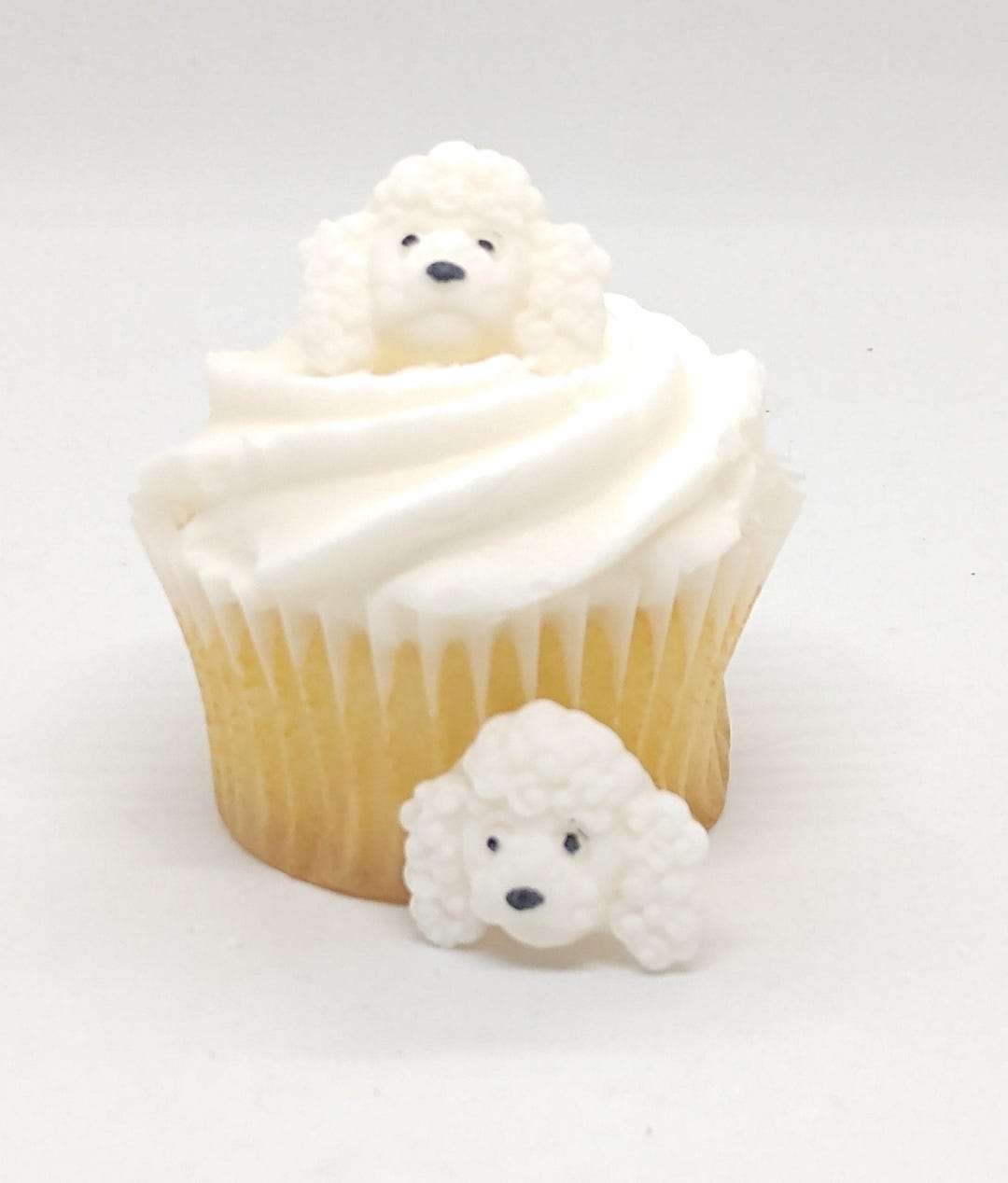 Fondant Cupcake Toppers 12 Cake Decorations Poodle Dog Puppy White ...
