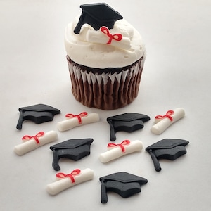Fondant Graduation Cupcake Toppers 12 Cake Decorations Edible Hats ...