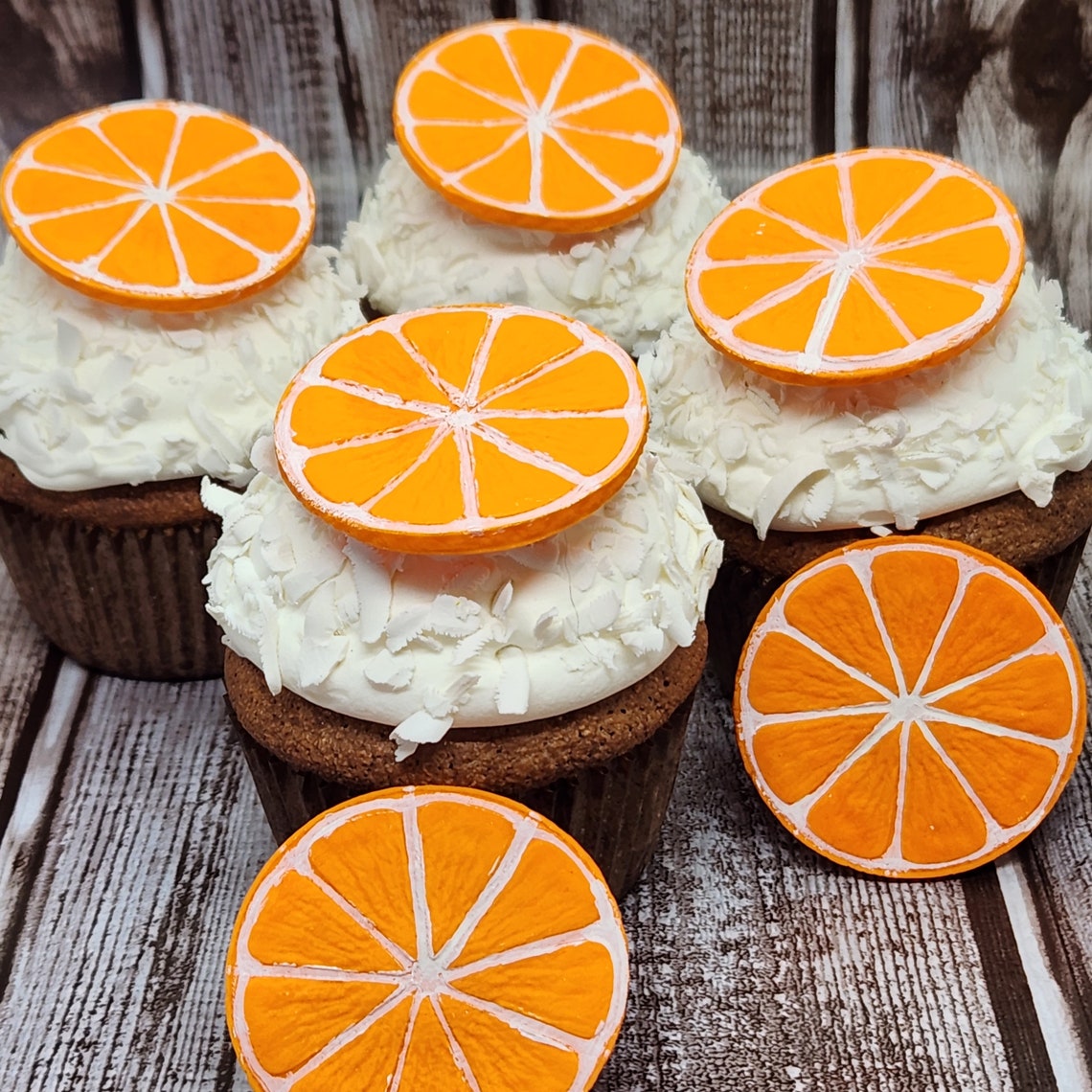 Orange Slices Fondant Cupcake Toppers 6 Cake Decorations Edible Fruits ...