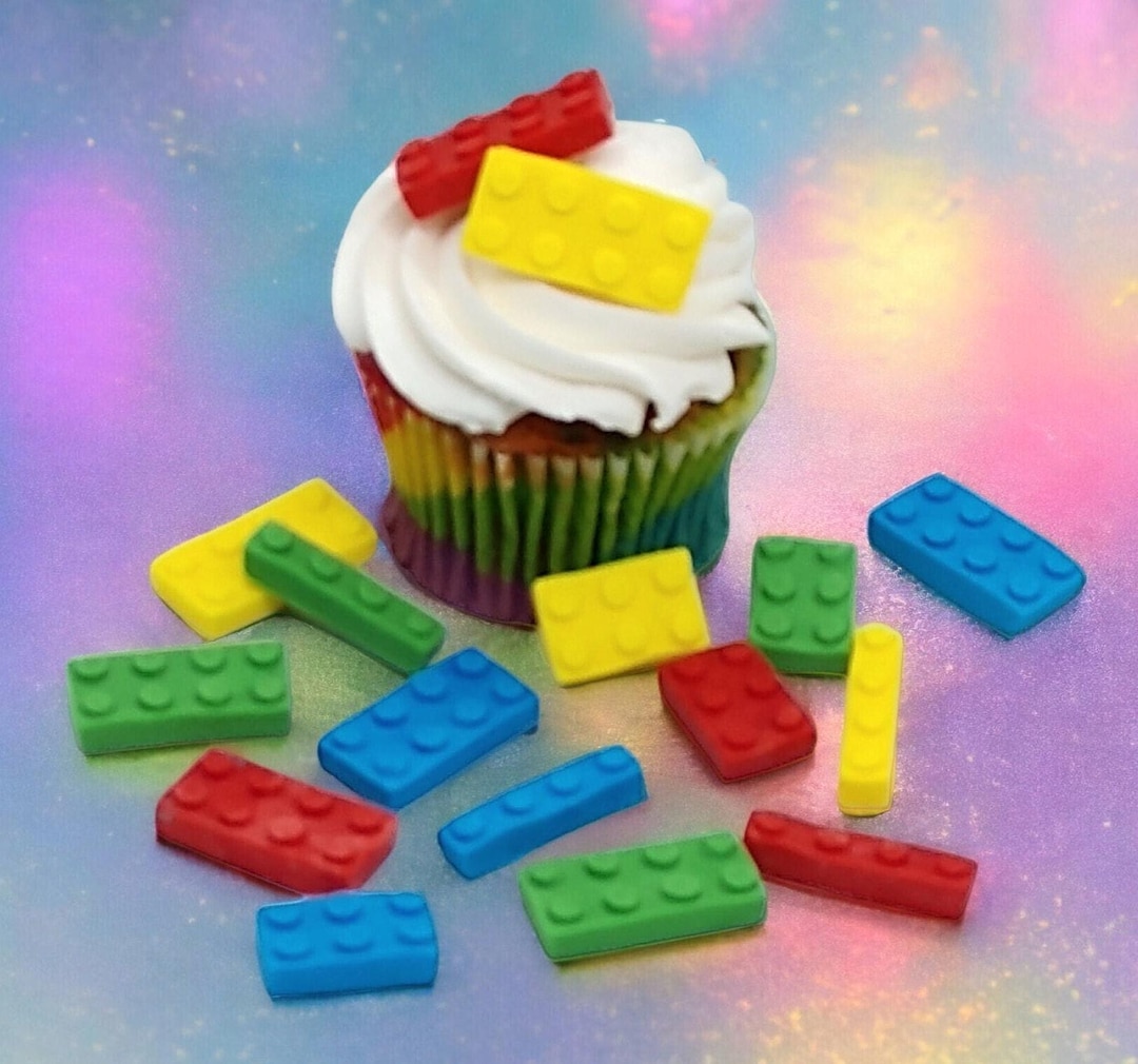 Building Blocks Fondant Cupcake Toppers, Edible Party Decorations (16 ...