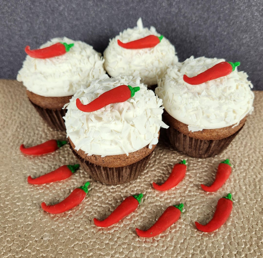 Chili Peppers Fondant Edible Cupcake Toppers 12 Cake Decorations Party ...