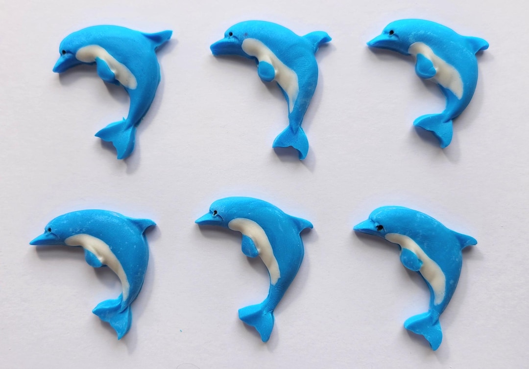Dolphins Fondant Cupcake Toppers 6 Cake Decorations Edible Mammals Fish ...
