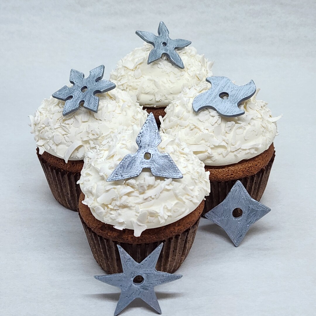 Throwing Stars Fondant Cupcake Toppers 6 Edible Cake Decorations Party ...