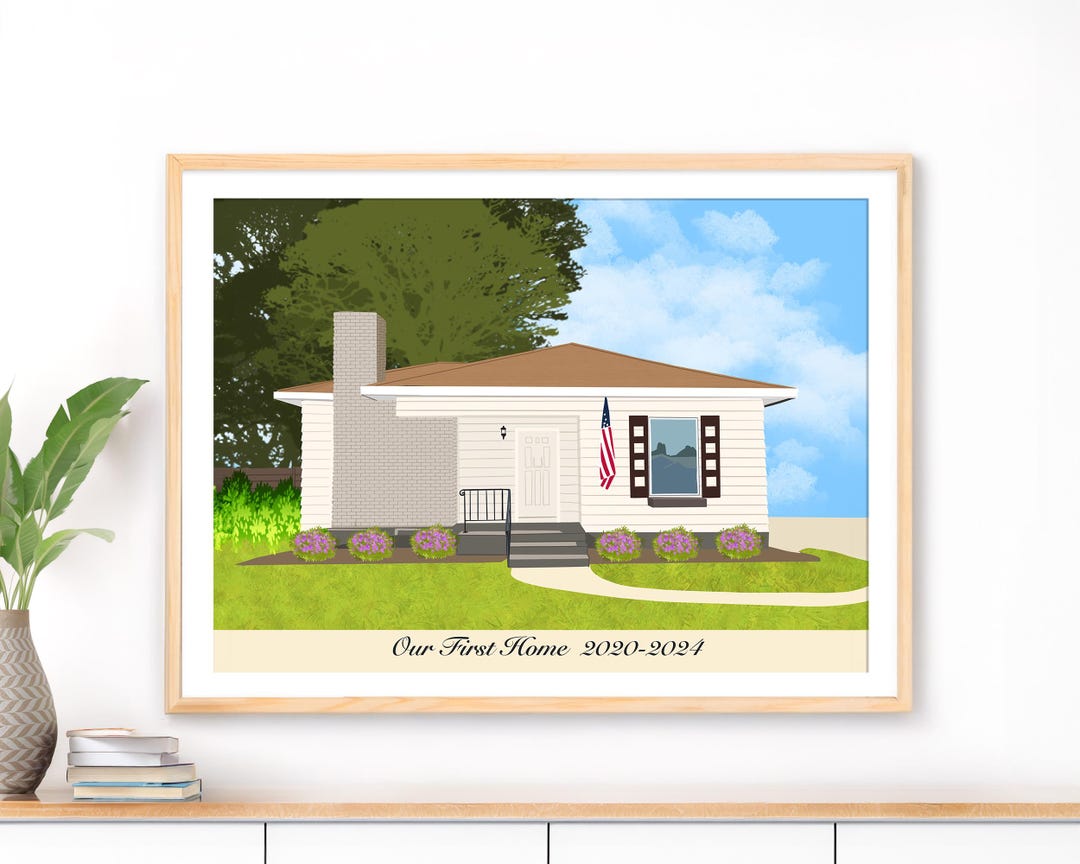 Personalized First Home Gift, Homeowner Gift, Cartoon House Print ...