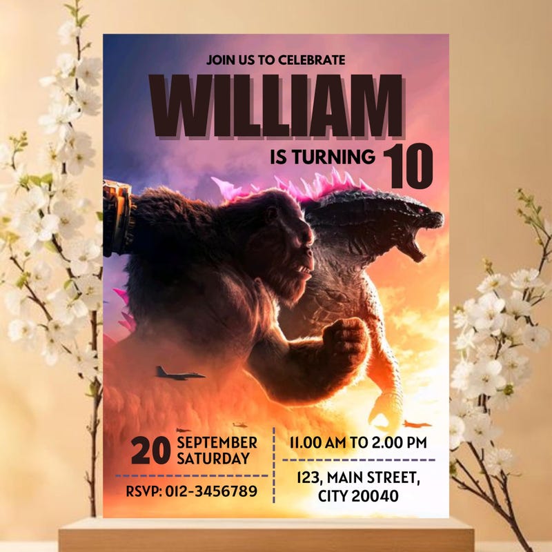 Birthday Invitation Godzilla Kong Template - Etsy