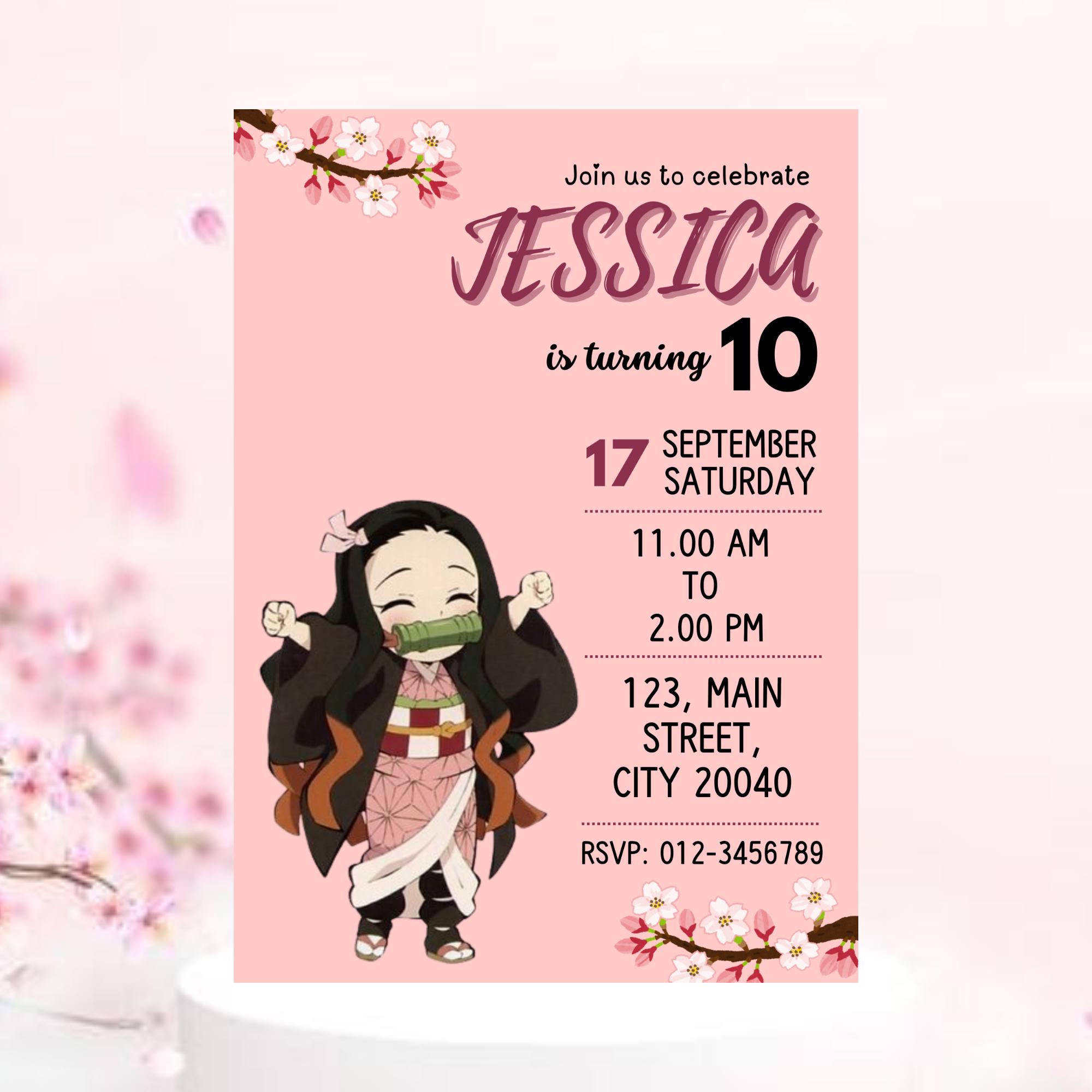 Nezuko Birthday Invitation, Nezuko Invitation, Nezuko Birthday, Nezuko ...
