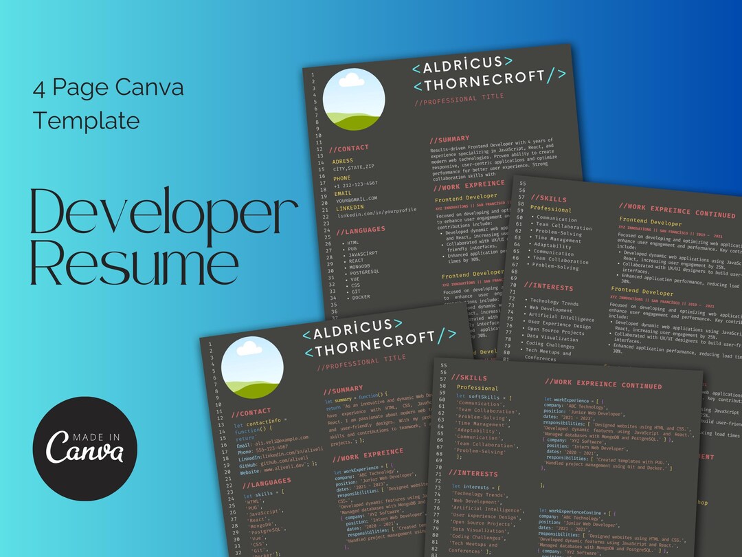 Web Developer Resume Template for Canva Software Engineer CV ...