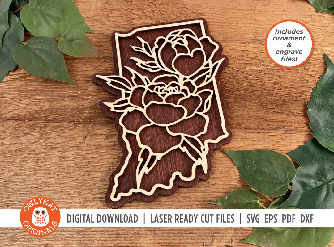 Indiana Peony SVG | Flower SVG | Laser Cut File | State SVG | Indiana ...