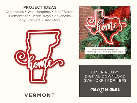 Vermont Home Ornament Sign Laser Cut Digital File | Etsy