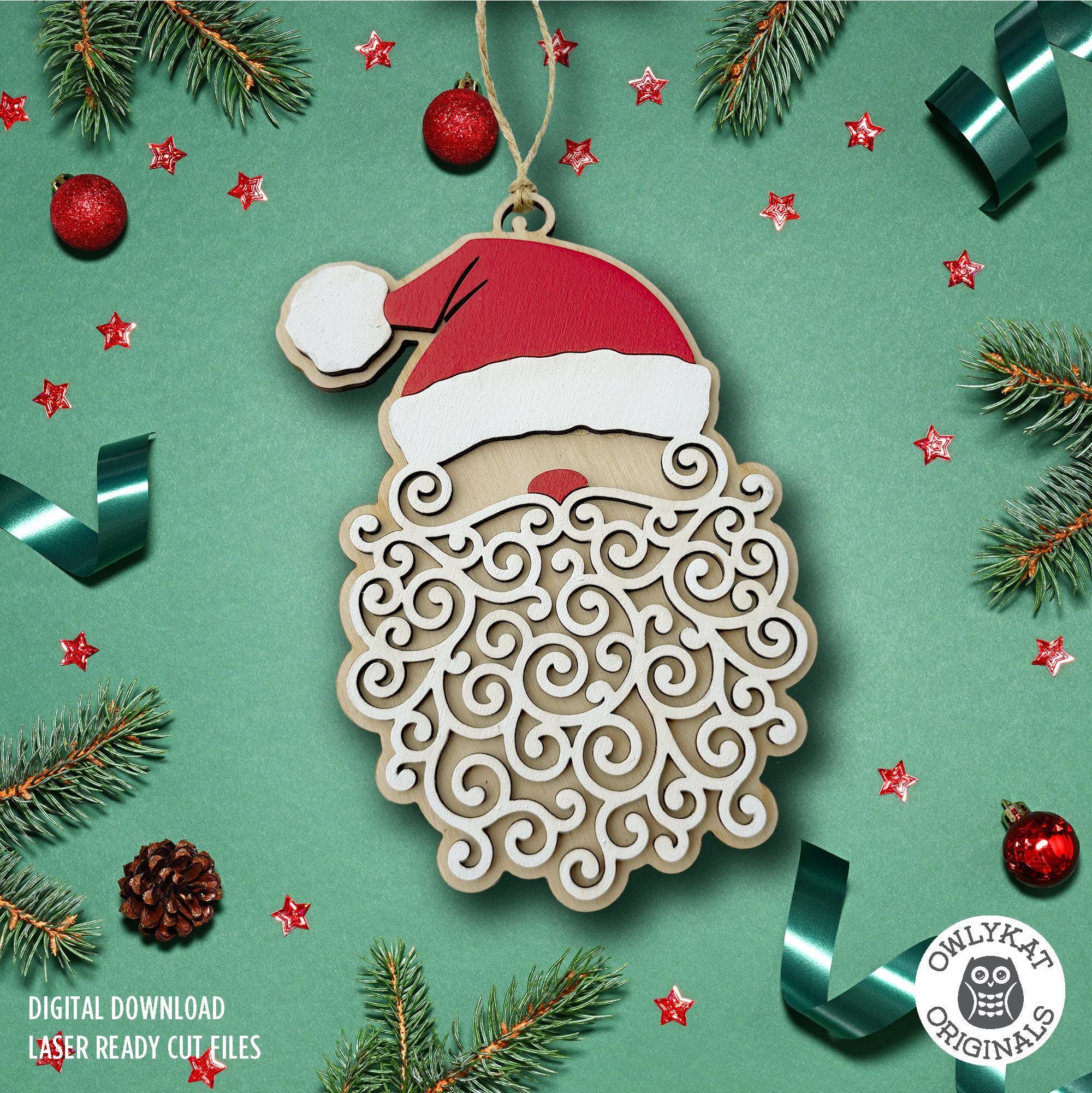 Swirly Bearded Santa Ornament Laser Cut File Stocking Tag - Etsy