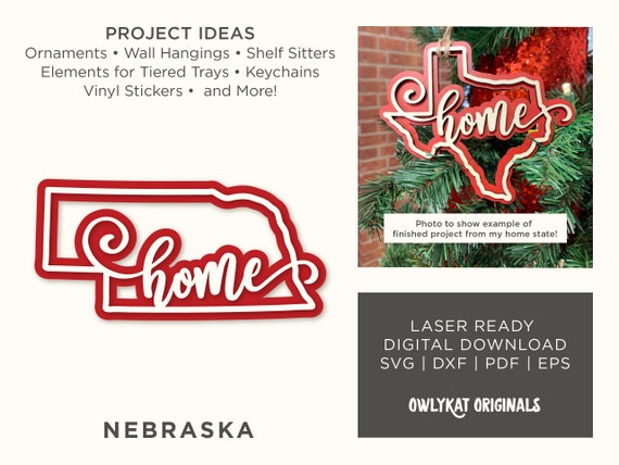 Nebraska Home Ornament Sign Laser Cut Digital File | Etsy