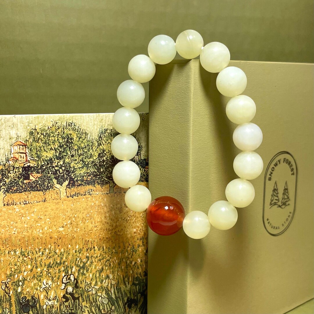 Serpentine Jade & Red Agate Beaded Bracelet: Van Gogh Style - Etsy