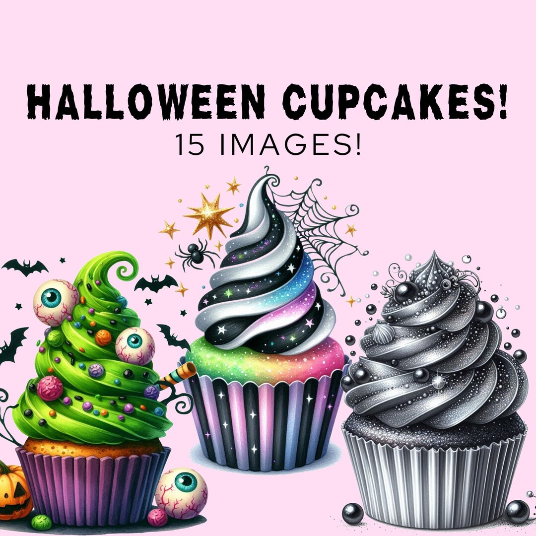 Bright Halloween Cupcakes Clipart 15 Spooky Cute Fall Themed Digital ...