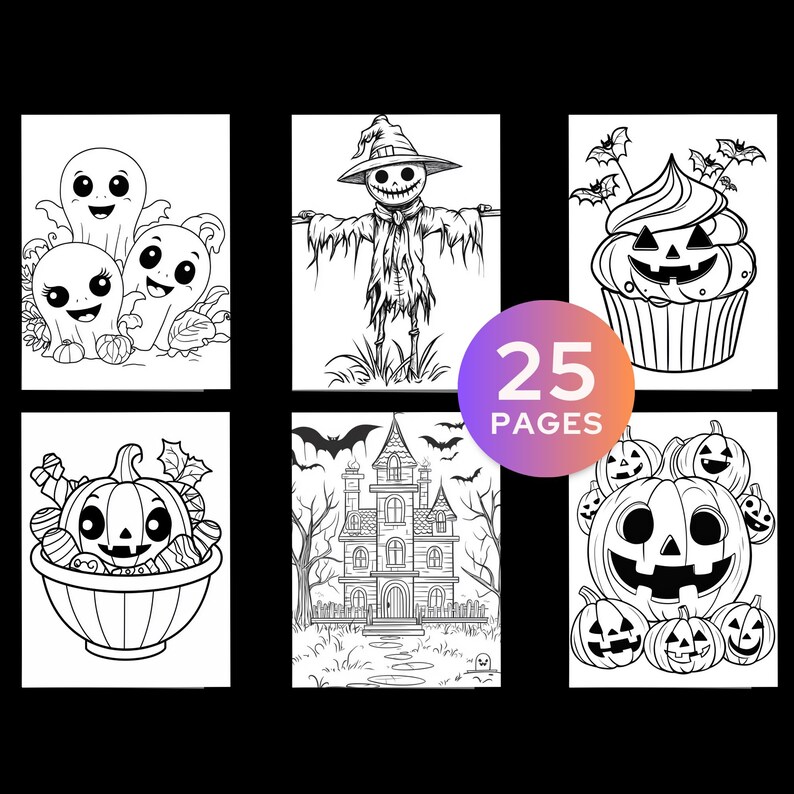 Spooky Fun Halloween Coloring Pages for Kids 25 Printable Pages of ...