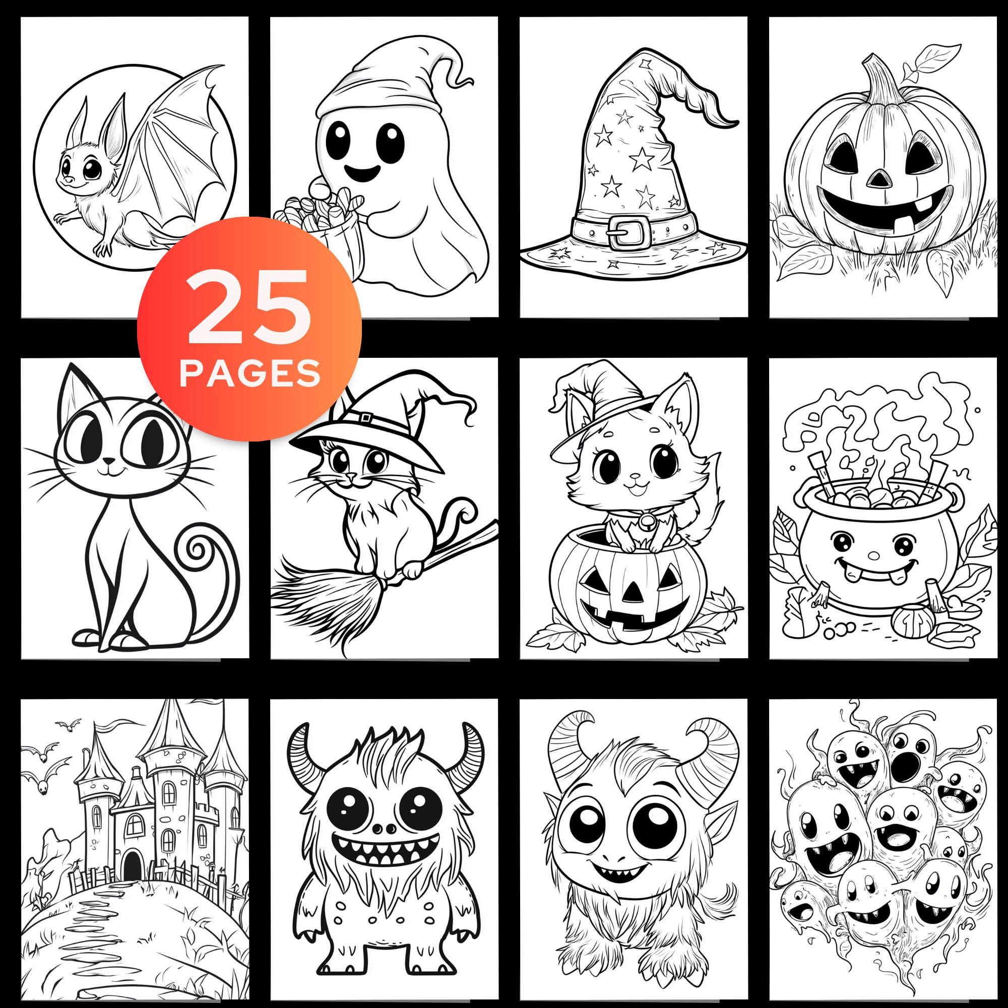 Spooky Fun Halloween Coloring Pages for Kids 25 Printable Pages of ...