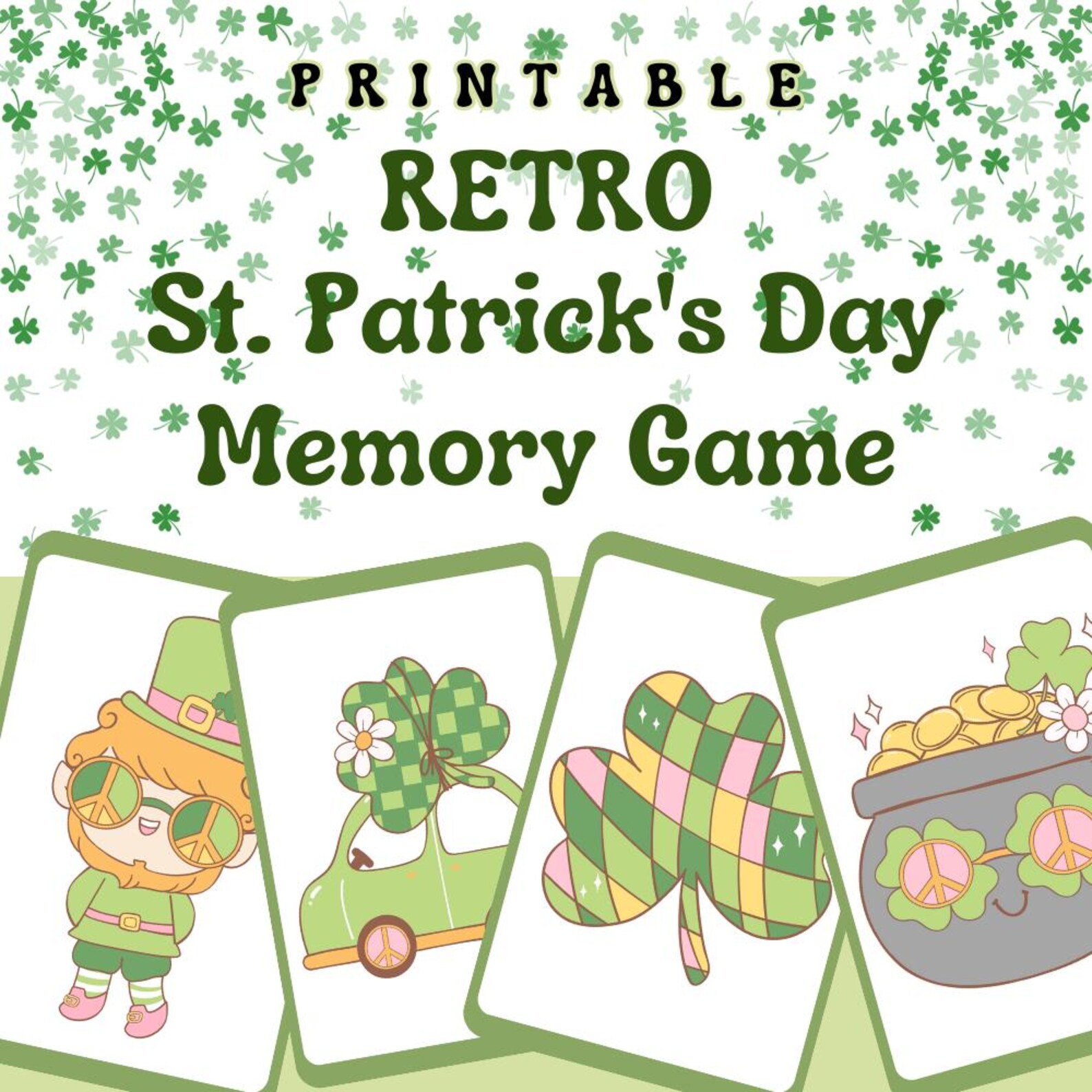 Printable Retro St. Patricks Day Memory Game Instant Download Matching ...