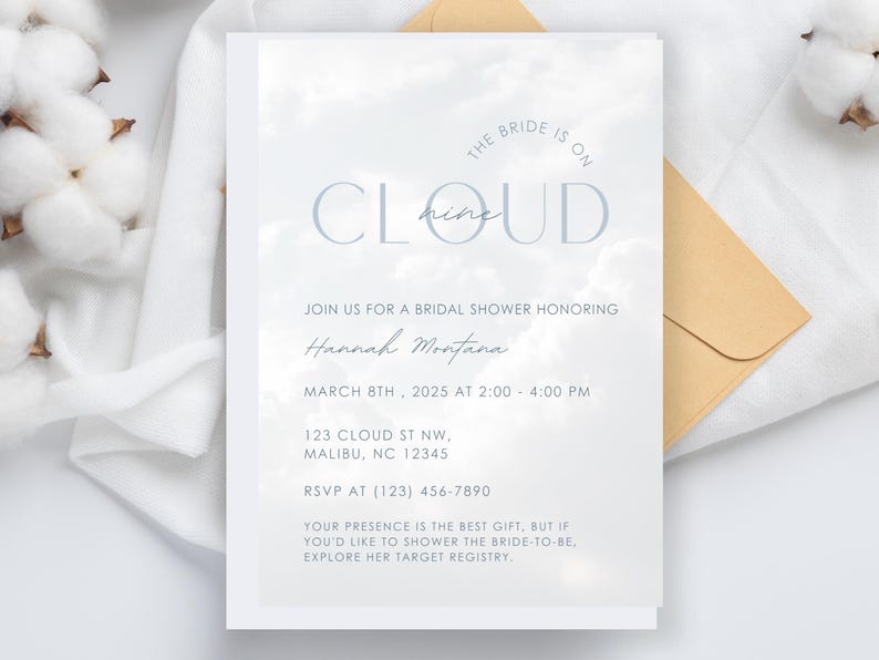 On Cloud Nine Bridal Shower Invitation Template, the Bride is on Cloud ...