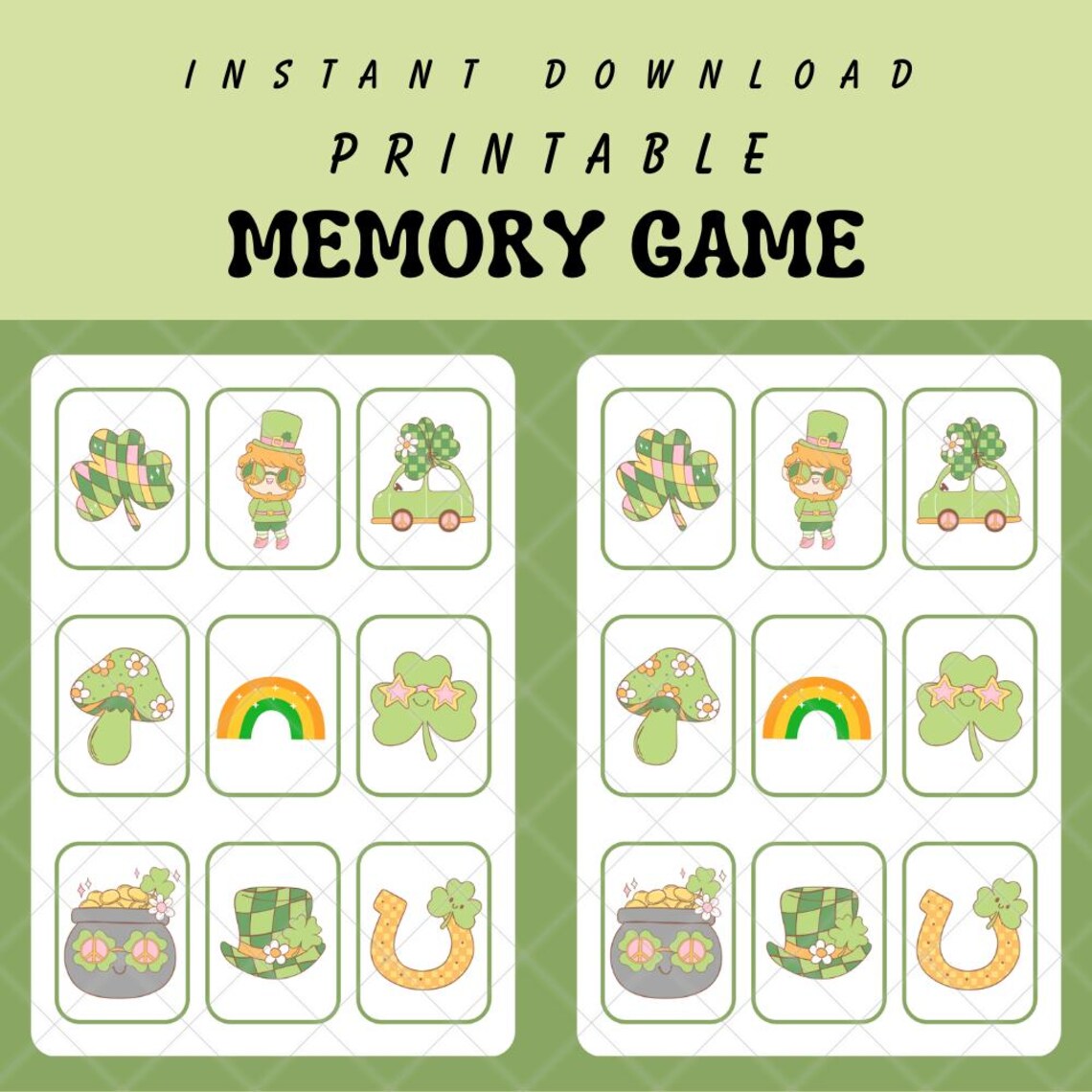 Printable Retro St. Patricks Day Memory Game Instant Download Matching ...