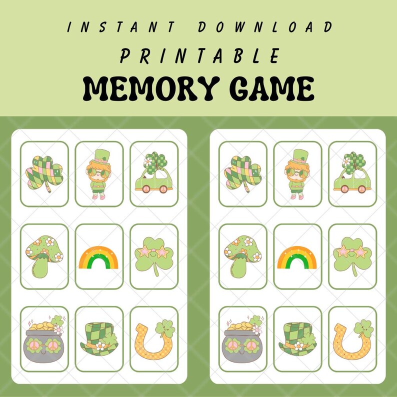 Printable Retro St. Patricks Day Memory Game Instant Download Matching ...
