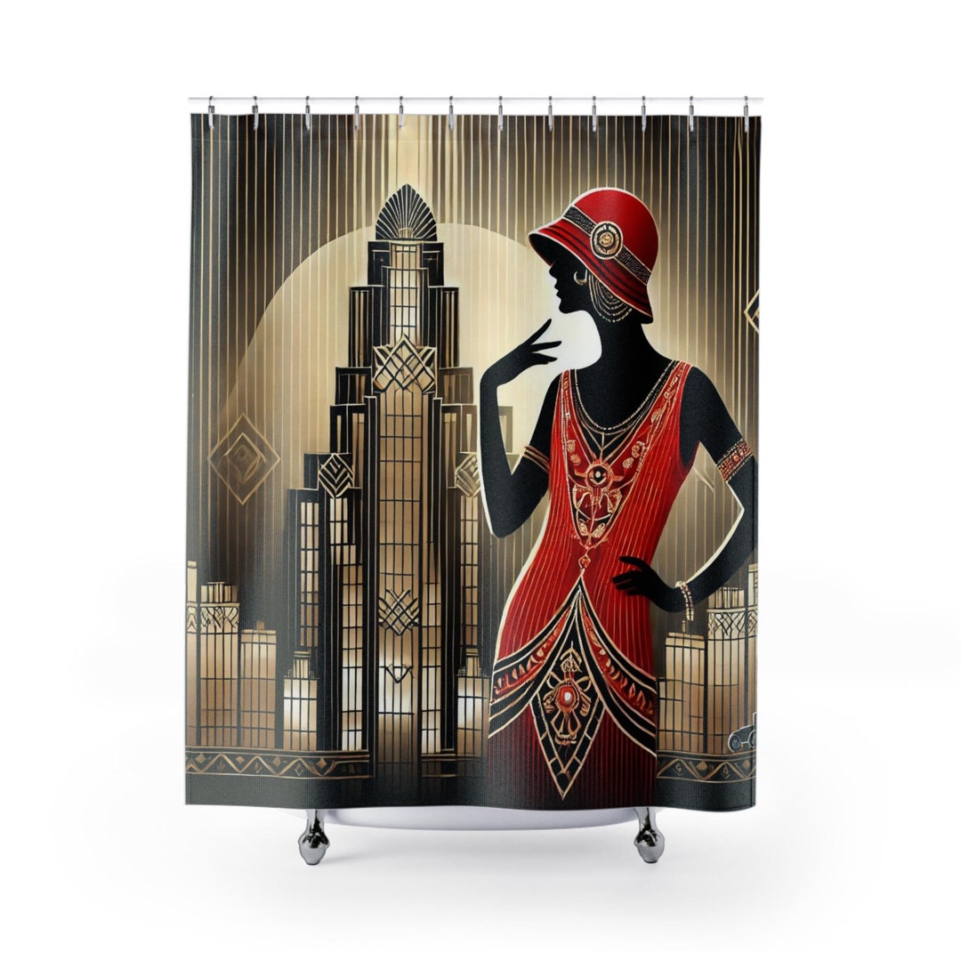 Art Deco Flapper Shower Curtain | Vintage Glam Bathroom Decor | 1920s ...