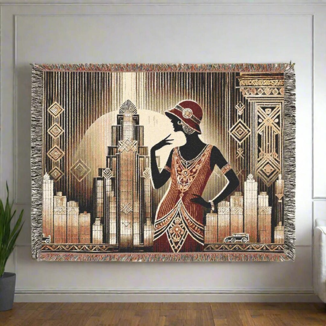 Art Deco Flapper Elegance Woven Blanket | Roaring Twenties Decorative ...