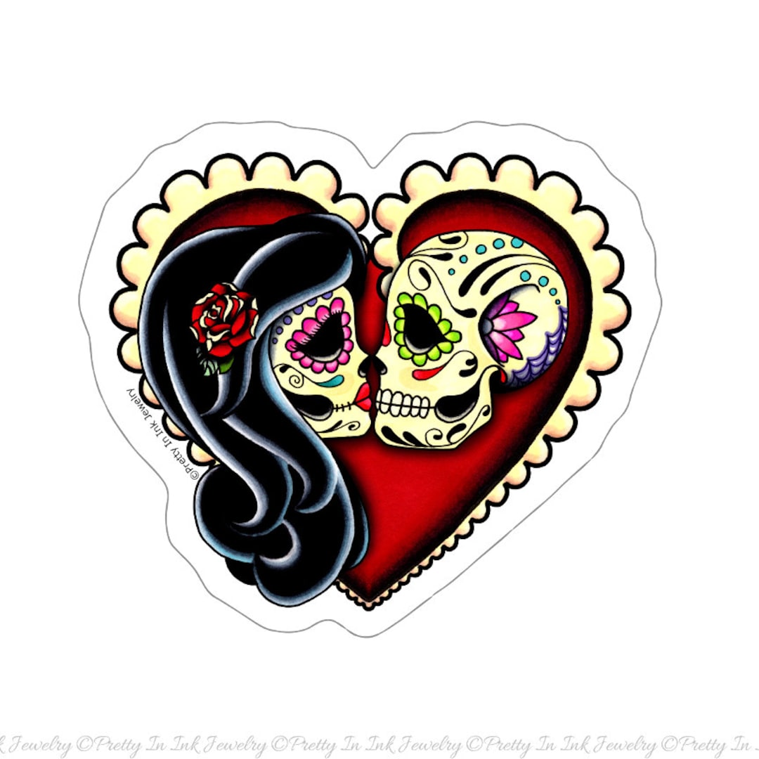 Ashes Sticker - Day of the Dead Lovers - Sugar Skull Kissing Couple ...