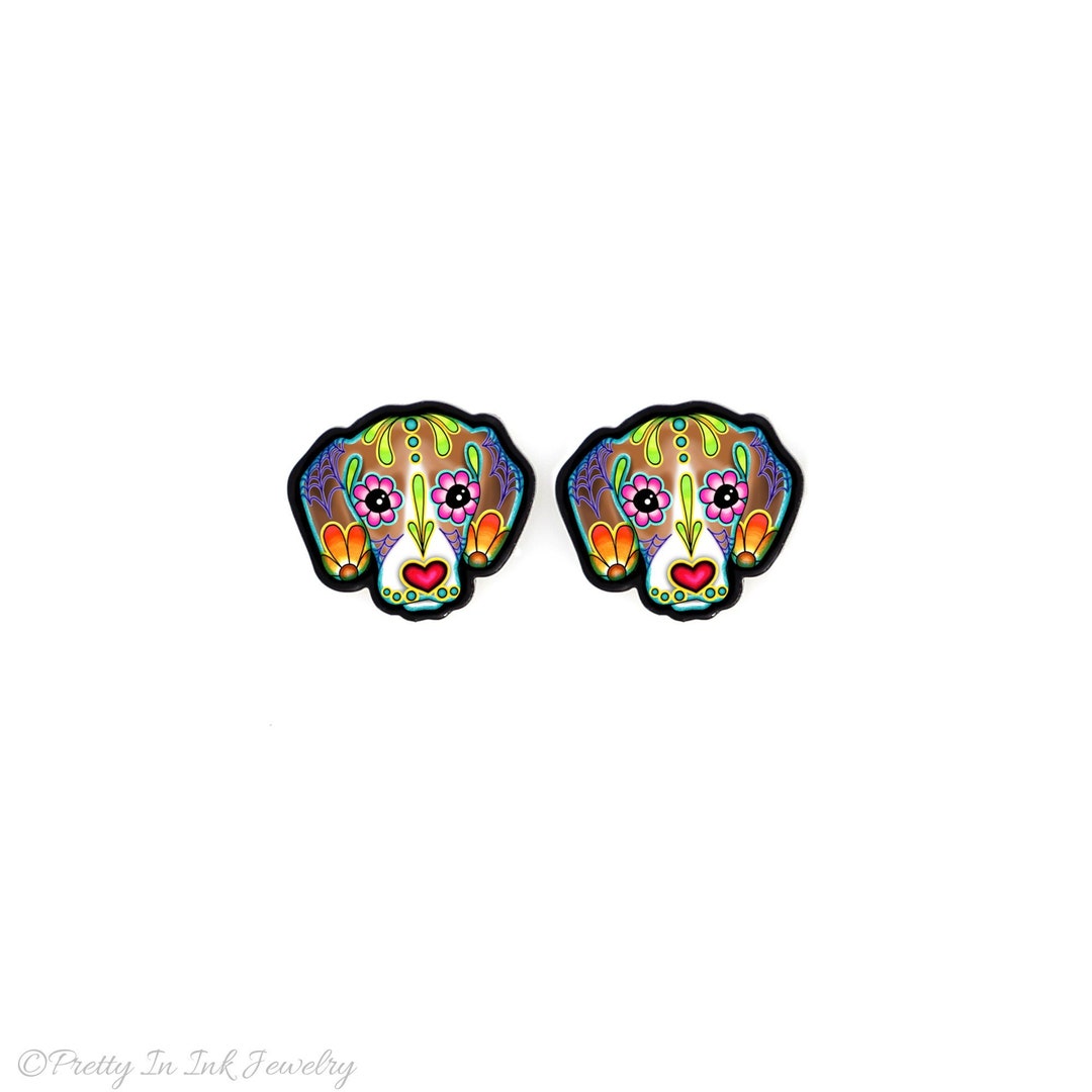 CLEARANCE Beagle Earrings Day of the Dead Sugar Skull Dog Earrings - Etsy
