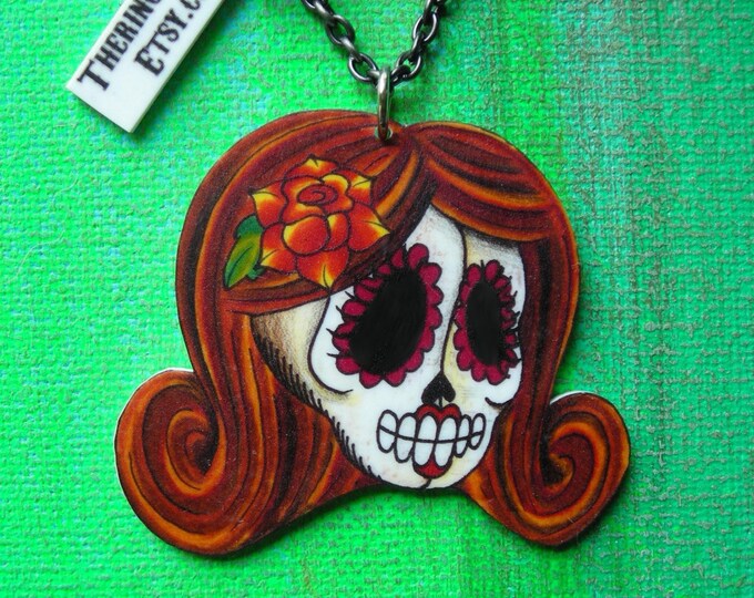 Day of the Dead Female Calaca With Rose Necklace - Etsy