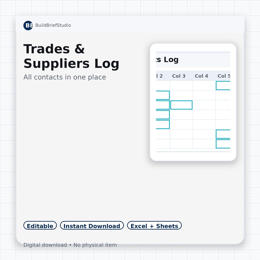 Contractor & Supplier Contacts Log | Phone Email Notes | Home Build ...