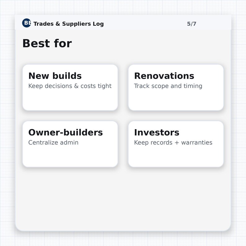 Contractor & Supplier Contacts Log | Phone Email Notes | Home Build ...