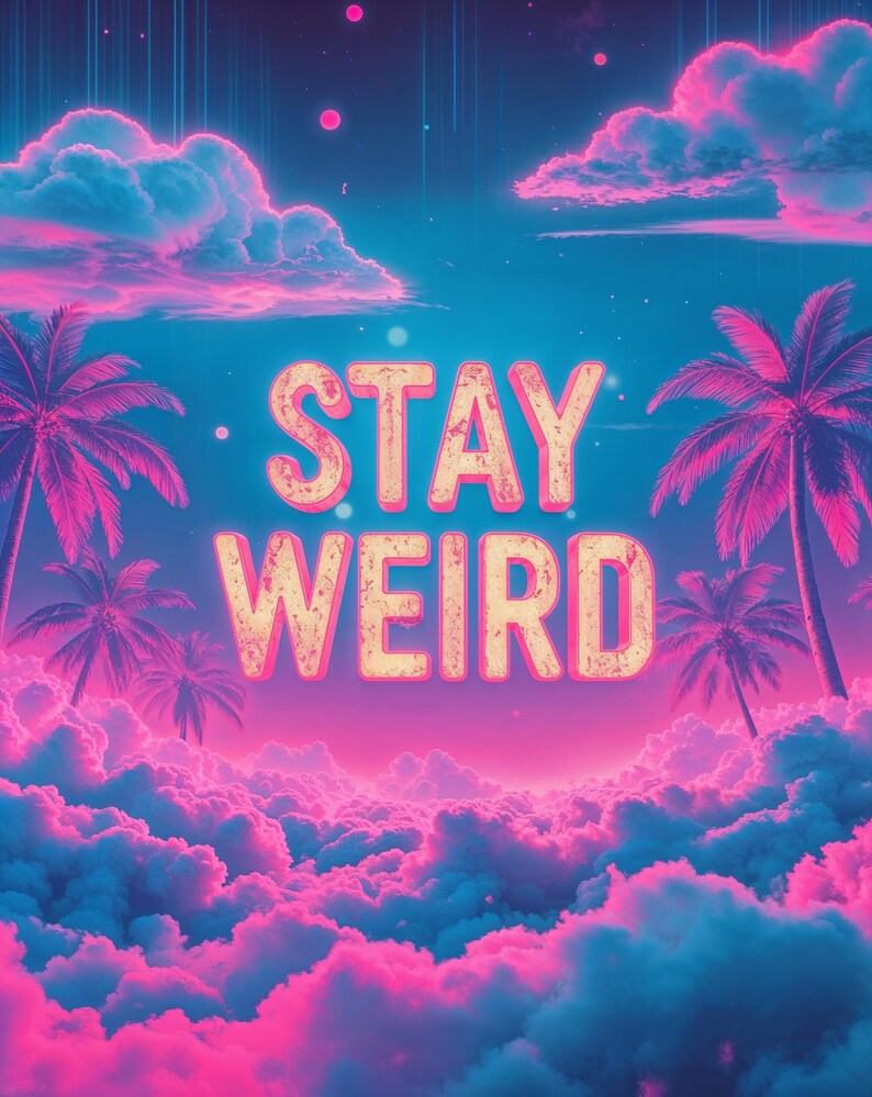 Stay Weird Poster – Vaporwave Aesthetic Quote Wall Art, AI Digital ...