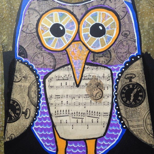Mixed Media Owl - Etsy