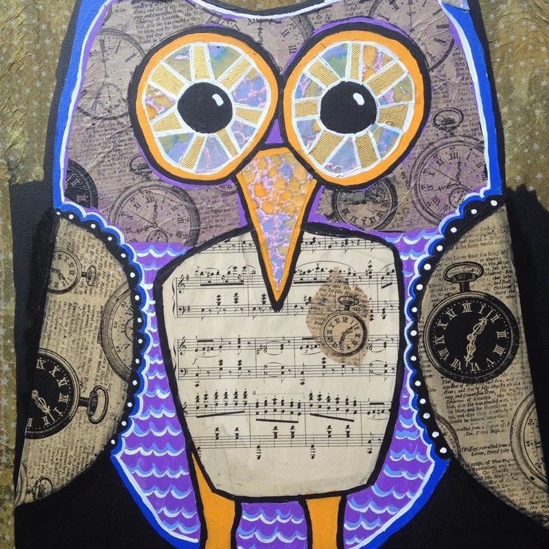 Mixed Media Owl - Etsy