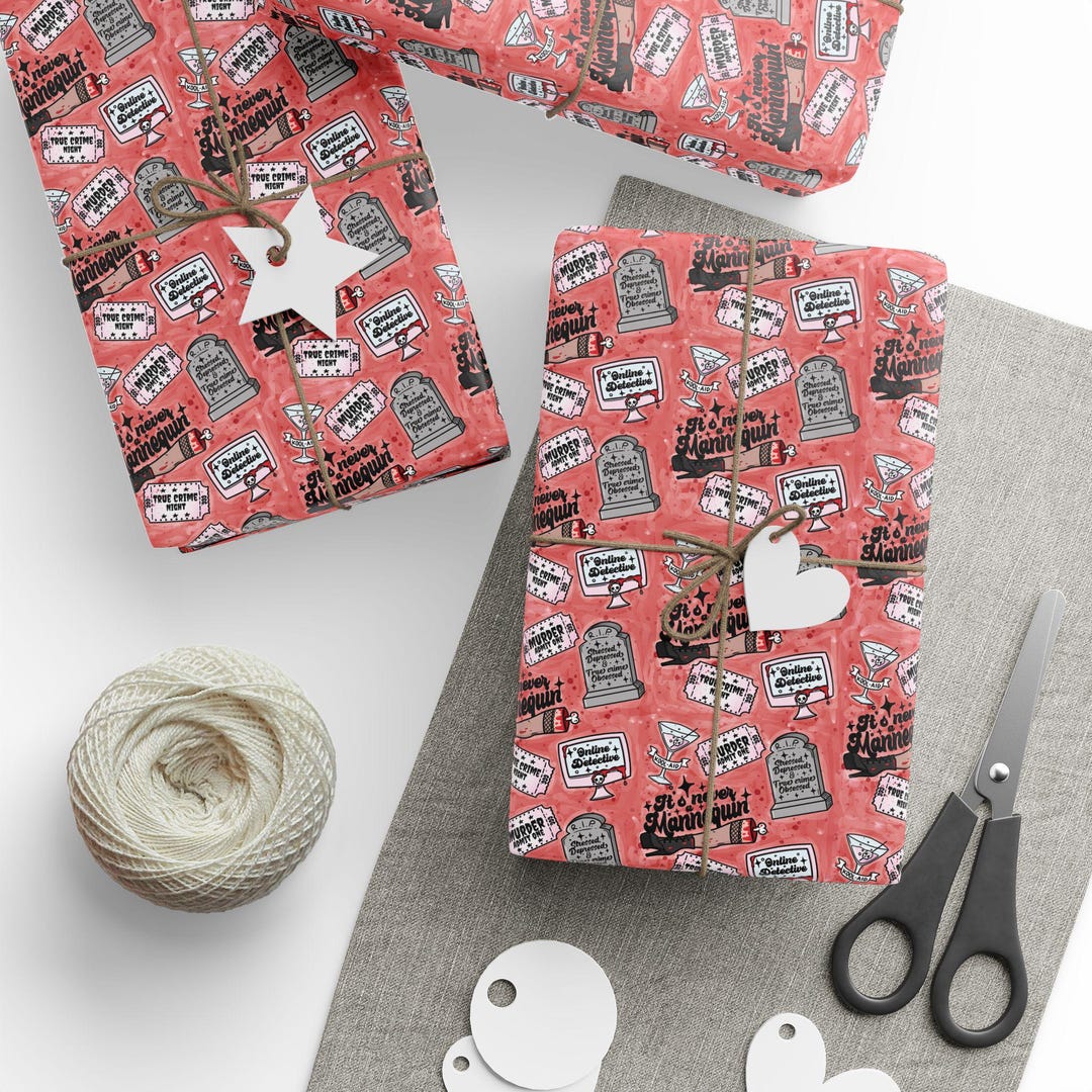 True Crime Wrapping Paper, Red Gift Wrap With Cute Crime Pattern ...