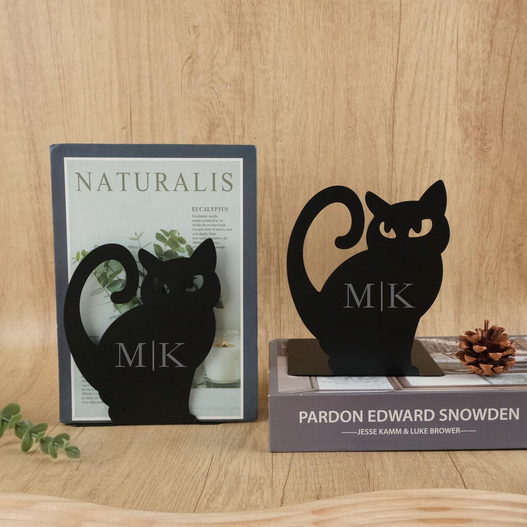 Custom Metal Bookend, Personalized Name Bookend, Cute Cat Bookend ...