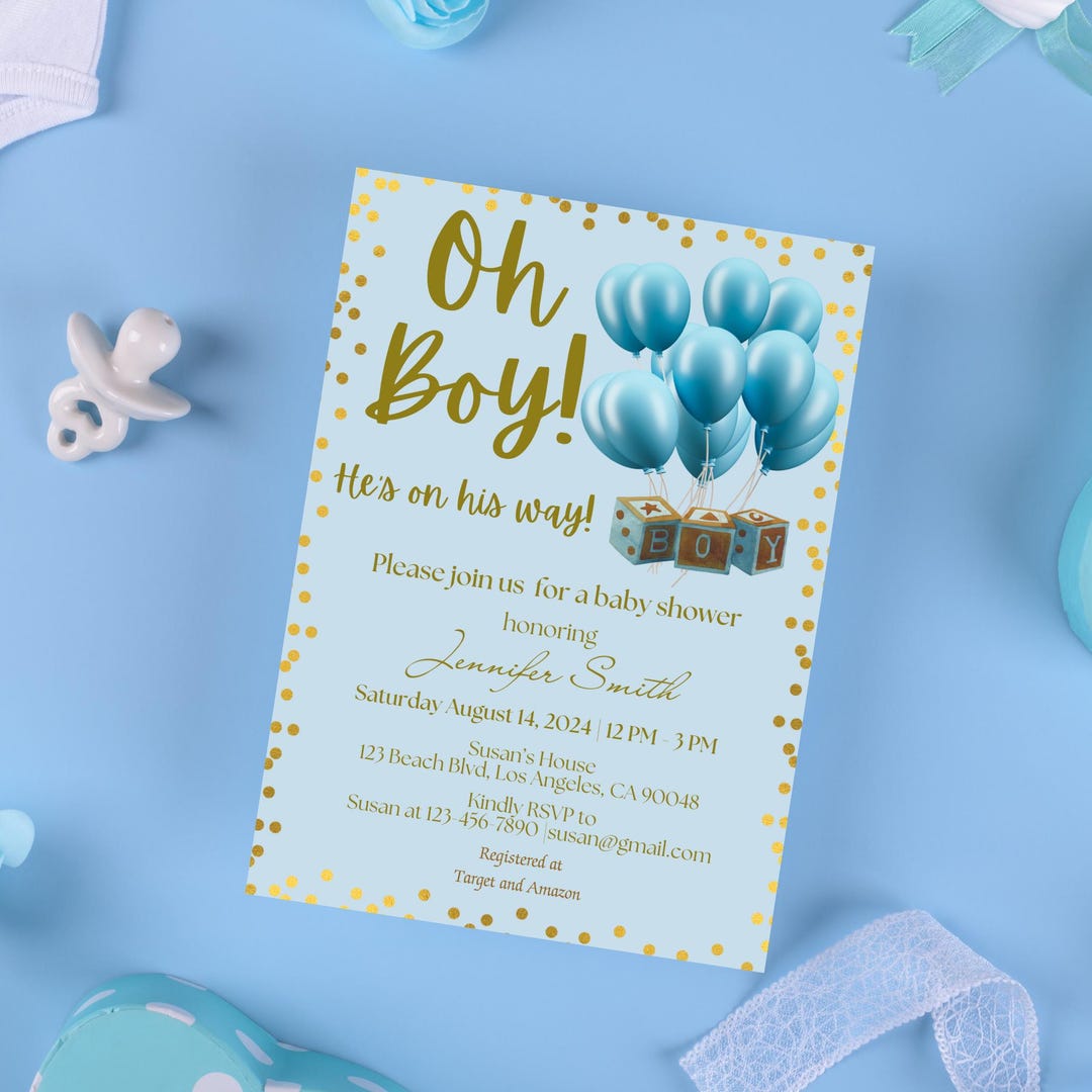 Boy Baby Shower Invitation Oh Boy Baby Shower Invitation Digital ...