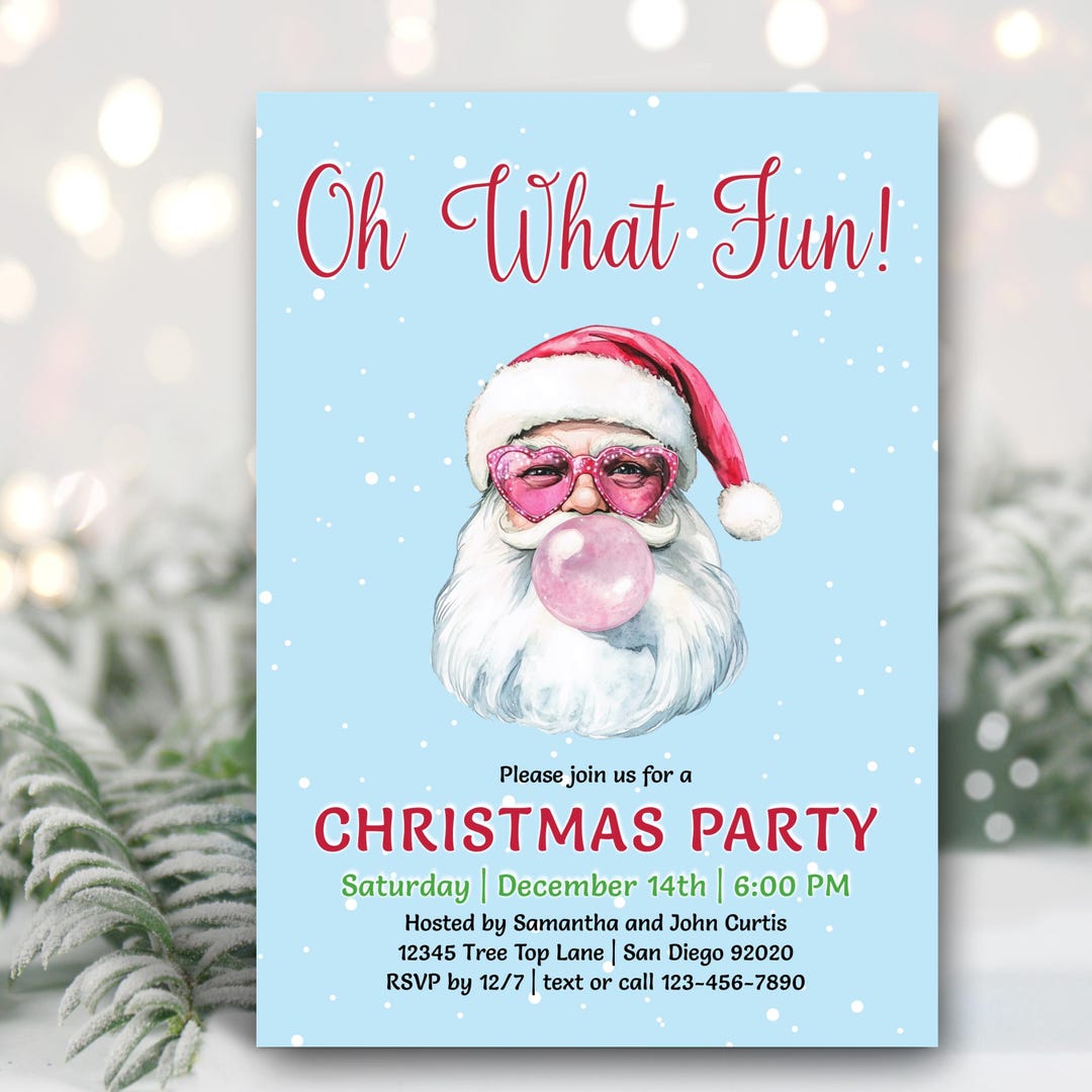 Retro Santa Claus Oh What Fun Christmas Invitation, Fun Friendsmas ...