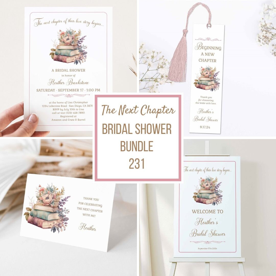 Book Themed Bridal Shower Invitation Bundle, Next Chapter, Love Story ...