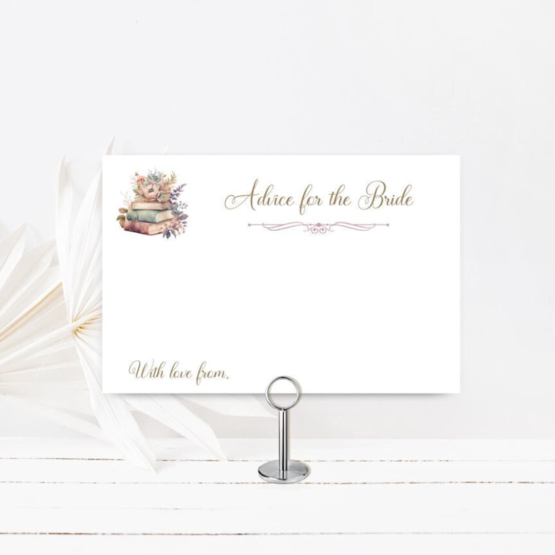 Advice for the Bride to Be Card, Bridal Shower Game, Book Advice Card ...