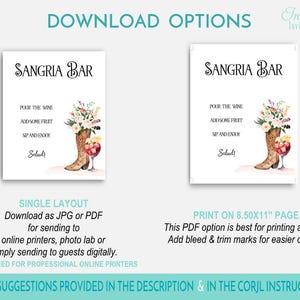 Sangria Bar Sign 8x10", Pink Floral, Blush Pink Cowboy Boots, Western ...