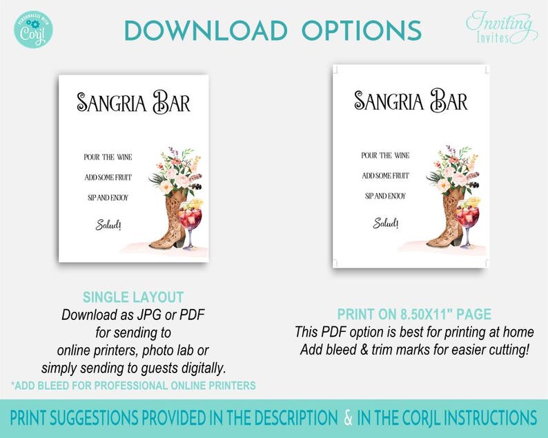 Sangria Bar Sign 8x10", Pink Floral, Blush Pink Cowboy Boots, Western ...