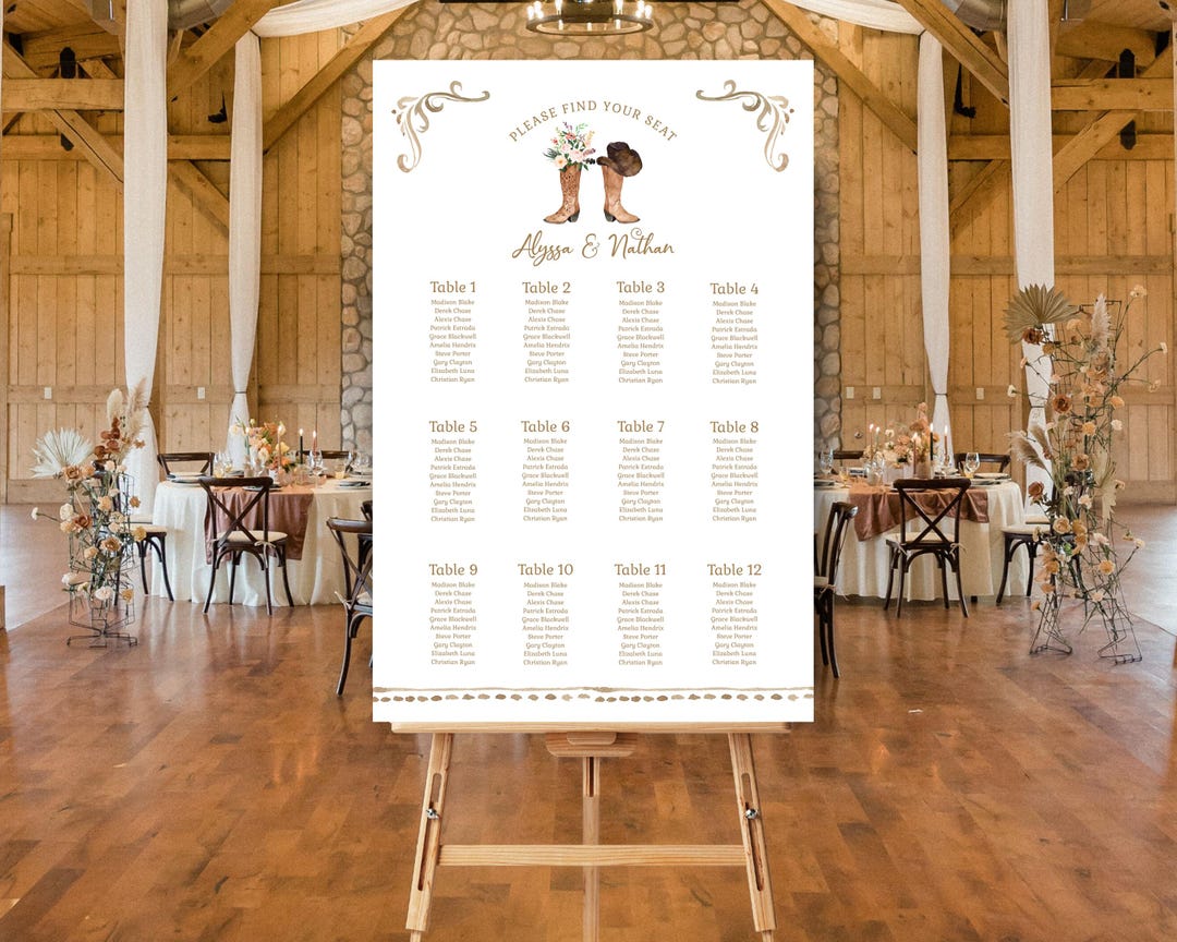 Cowboy Boots Wedding Seating Chart, Western Wedding Sign, Bridal Shower ...