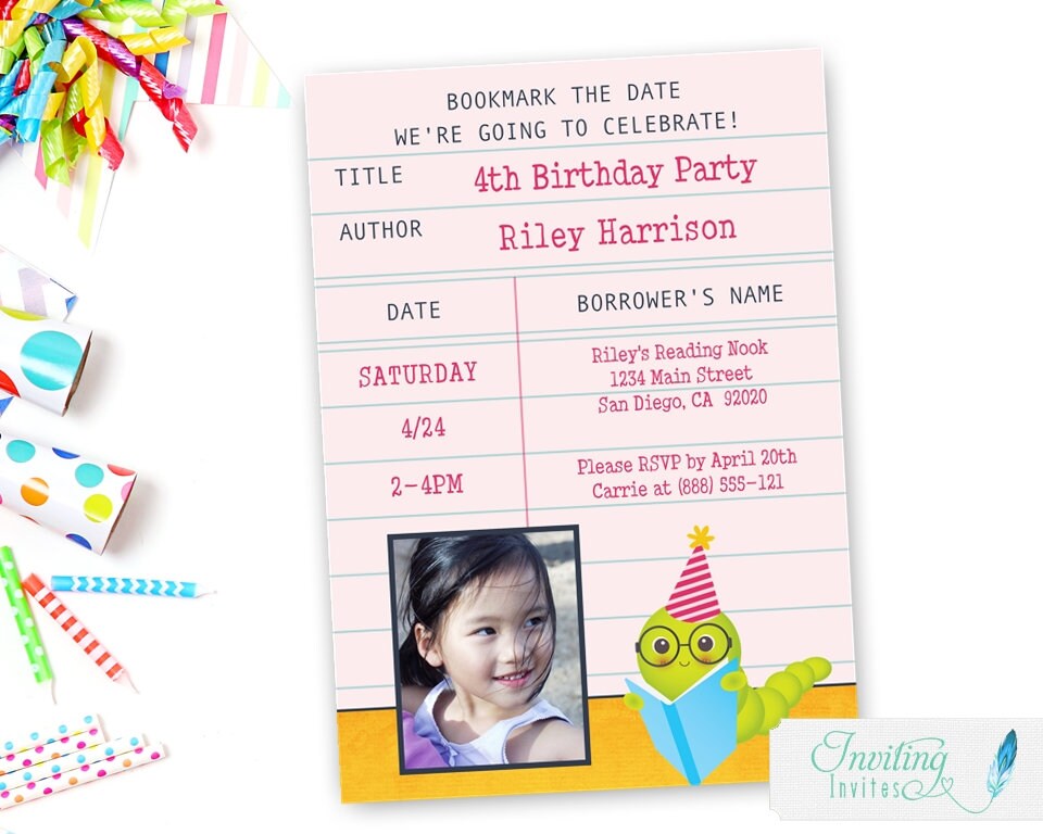 Library Card Birthday Invitation Book Birthday Invitation | Etsy